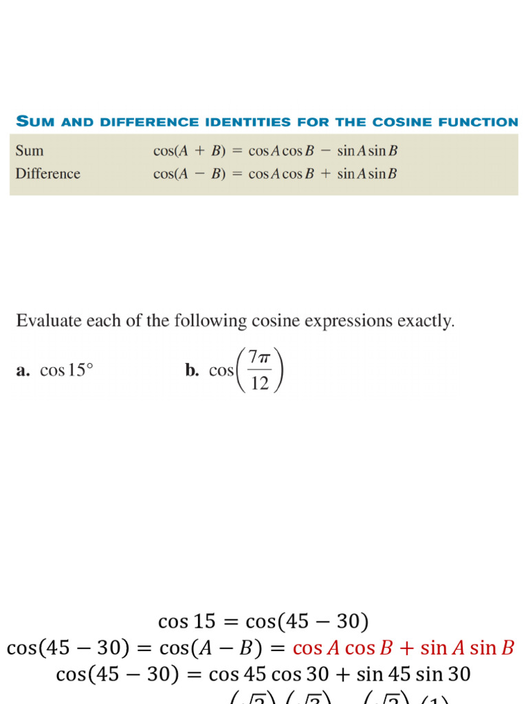 Sum Difference Double and Half Angle Identities | PDF | Trigonometry | Algebra