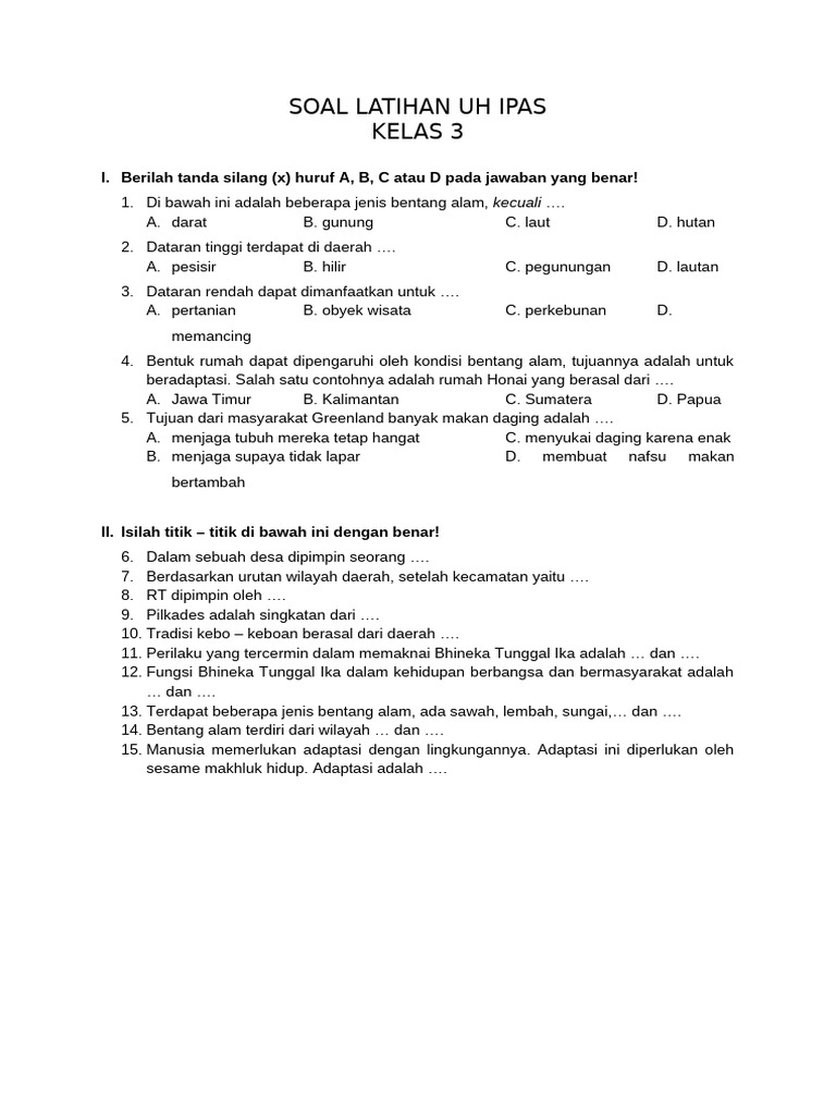 Soal Latihan Uh Ipas | PDF