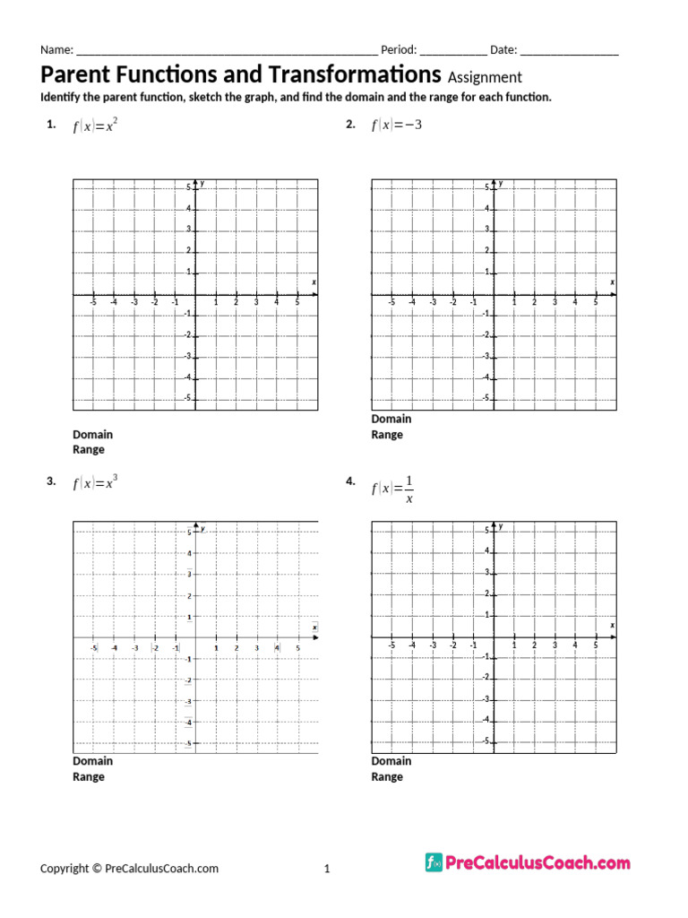 1 5 Assignment Parent Functions and Transformations | PDF | Function (Mathematics ...