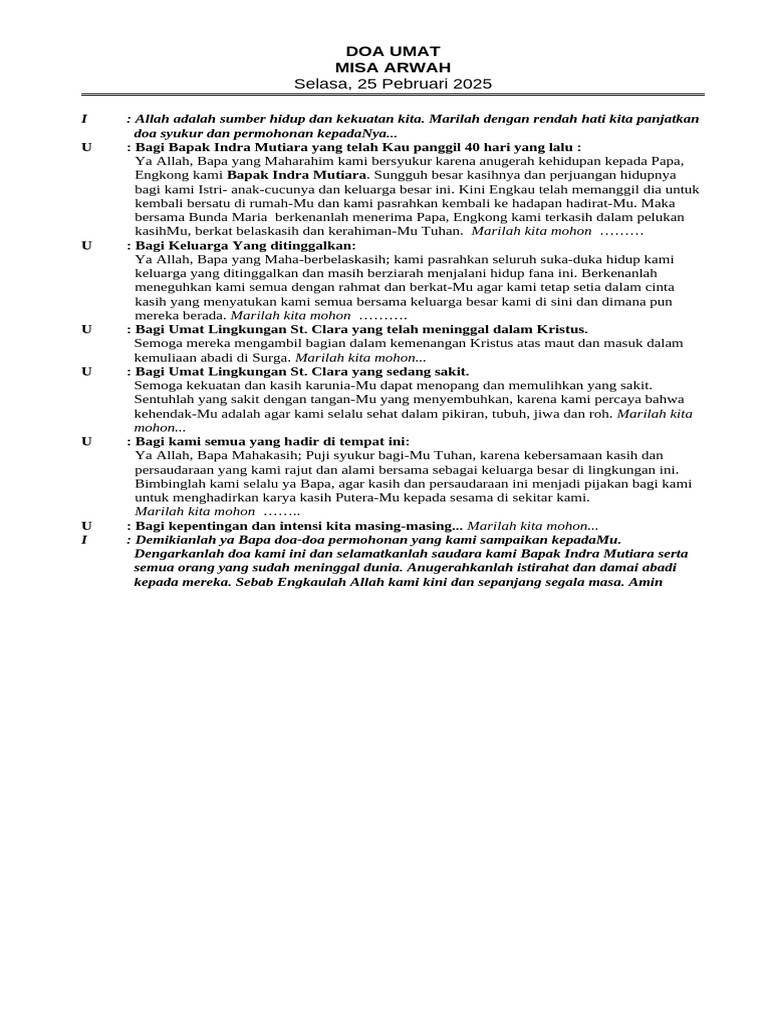 Doa Umat 40 Hari Wafat | PDF
