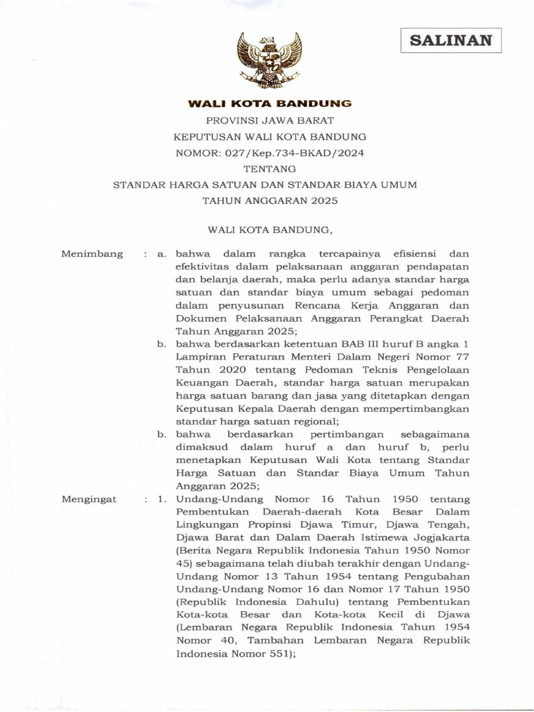 Perwal Kota Bandung 2025 | PDF