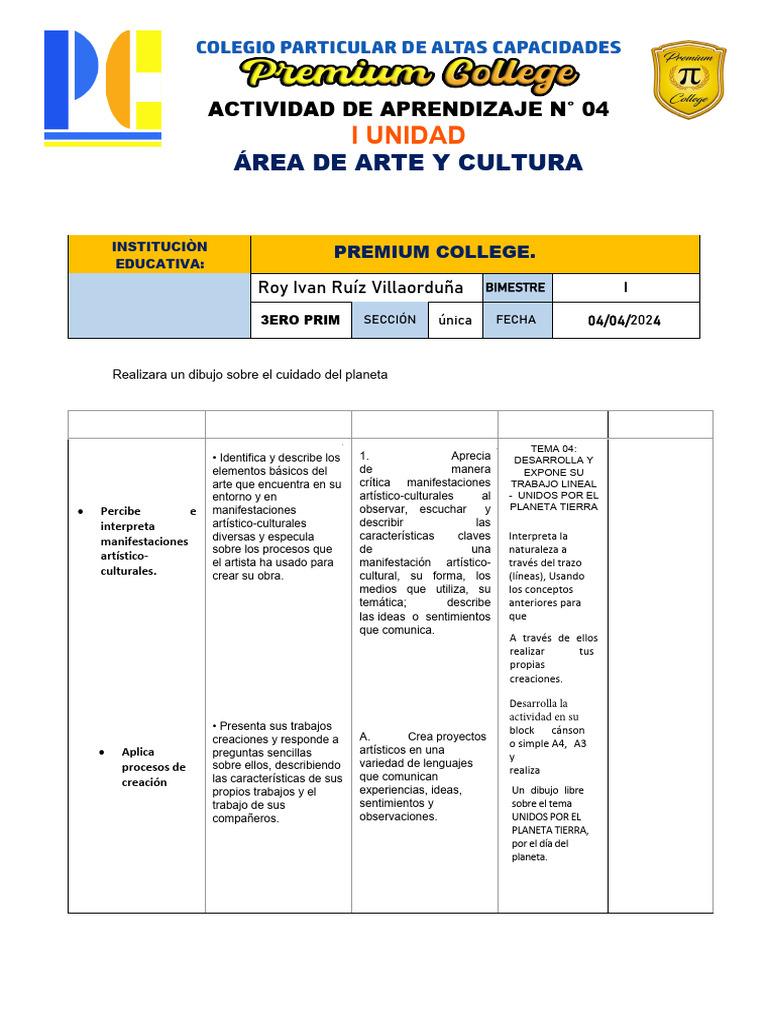 Sesion 04 - I Bim - I Und - Arte 3ero Prim Tema #04 | PDF | Dibujo | Aprendizaje