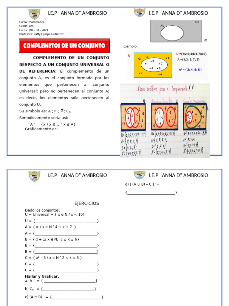 6to COMPLEMENTO DE UN CONJUNTO | PDF