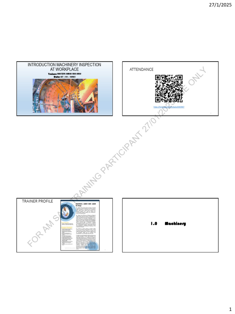 INTRODUCTION MACHINERY INSPECTION AT WORKPLACE 27 Jan2025 Amsafe | PDF | Machines