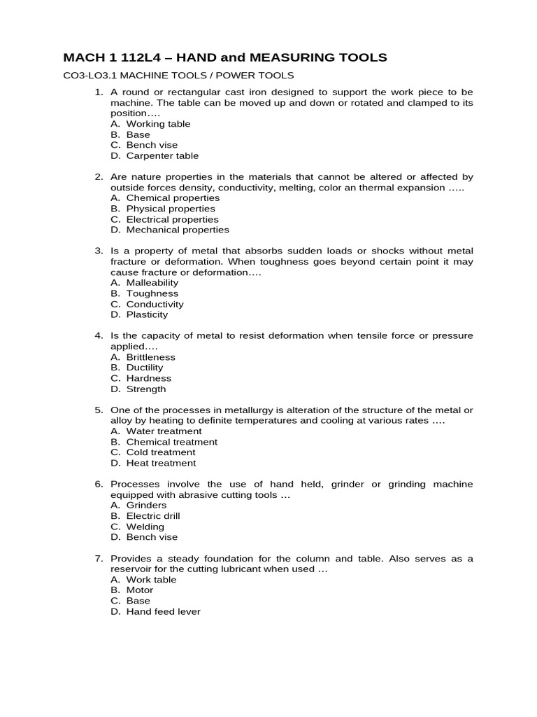 MACH 1 CO3-LO3.1 Machine Tools (Power Tools) | PDF