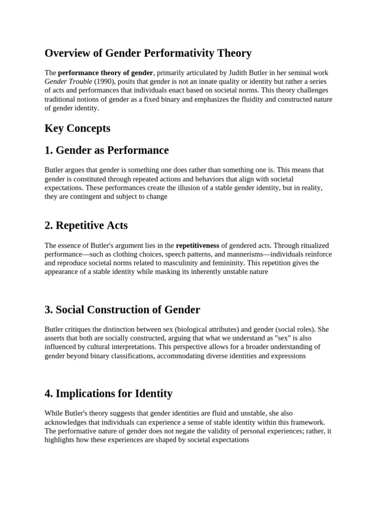 Overview of Gender Performativity Theory | PDF | Gender | Gender Studies
