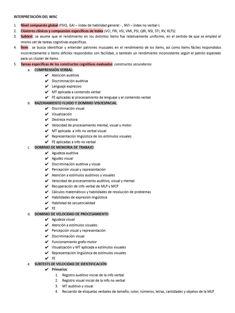 Interpretación Del Wisc | PDF | Memoria | Ciencia cognitiva