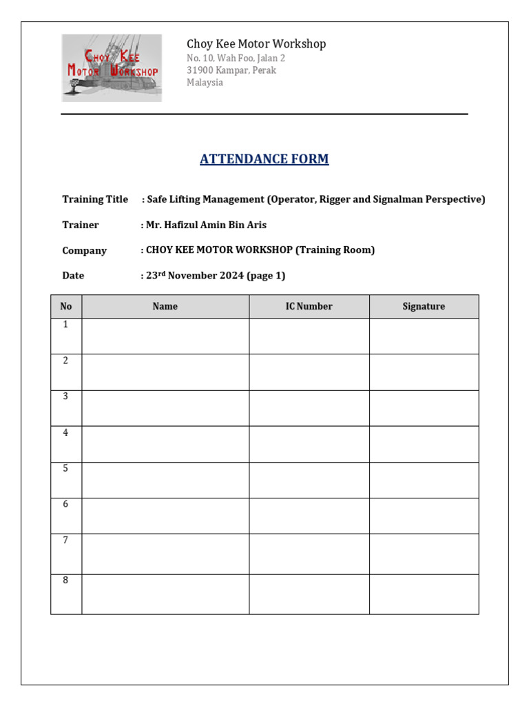 Training Attendance Form-Ckmw | PDF