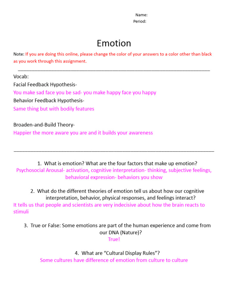 Donaldson AP Psychology - Emotion | PDF | Emotions | Feeling