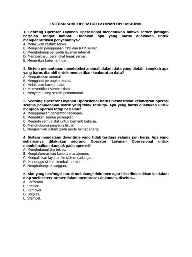 Latihan Soal Operator Layanan Operasional | PDF