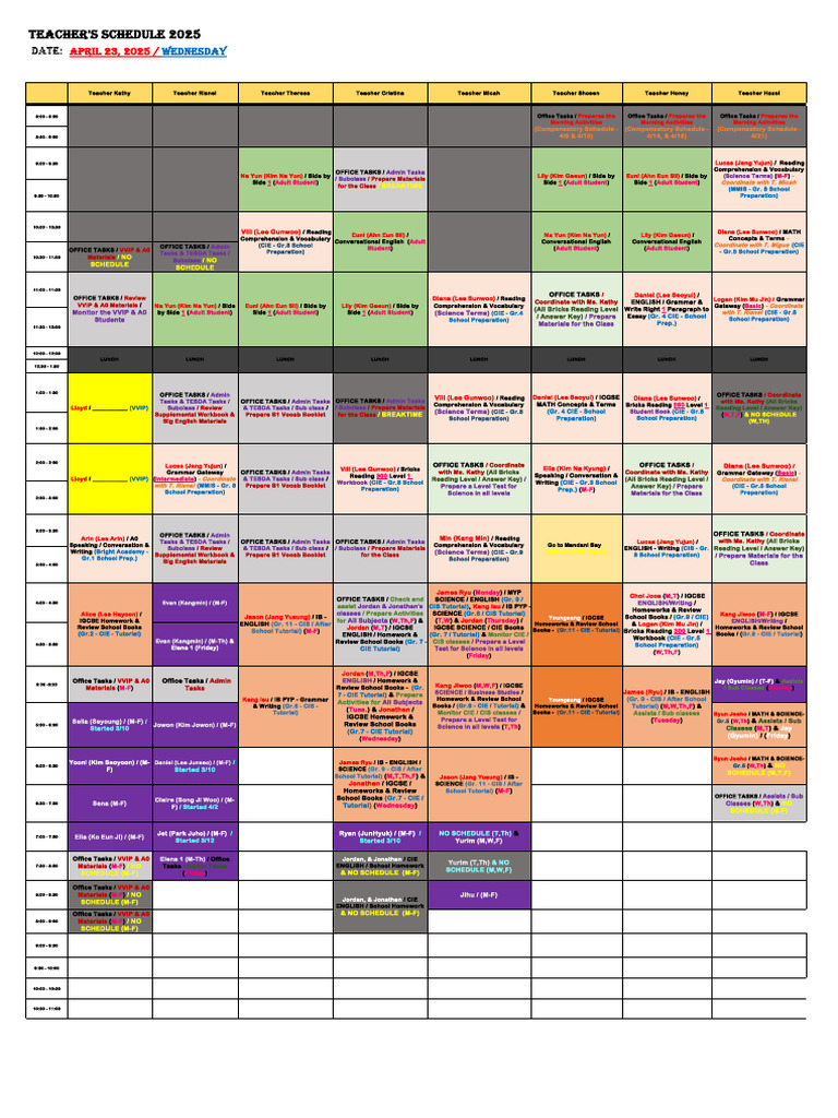 Teachers-Schedule-2025-April-23 | PDF | Learning Methods | Learning