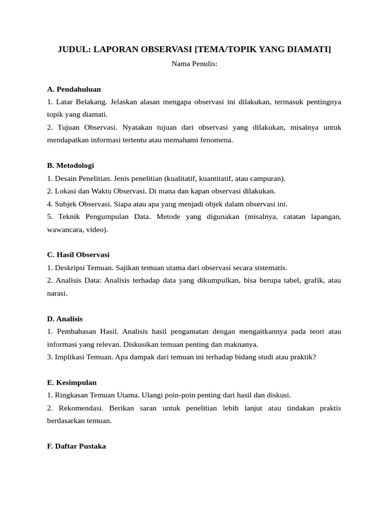 Format Laporan Hasil Observasi Kelas 10 | PDF