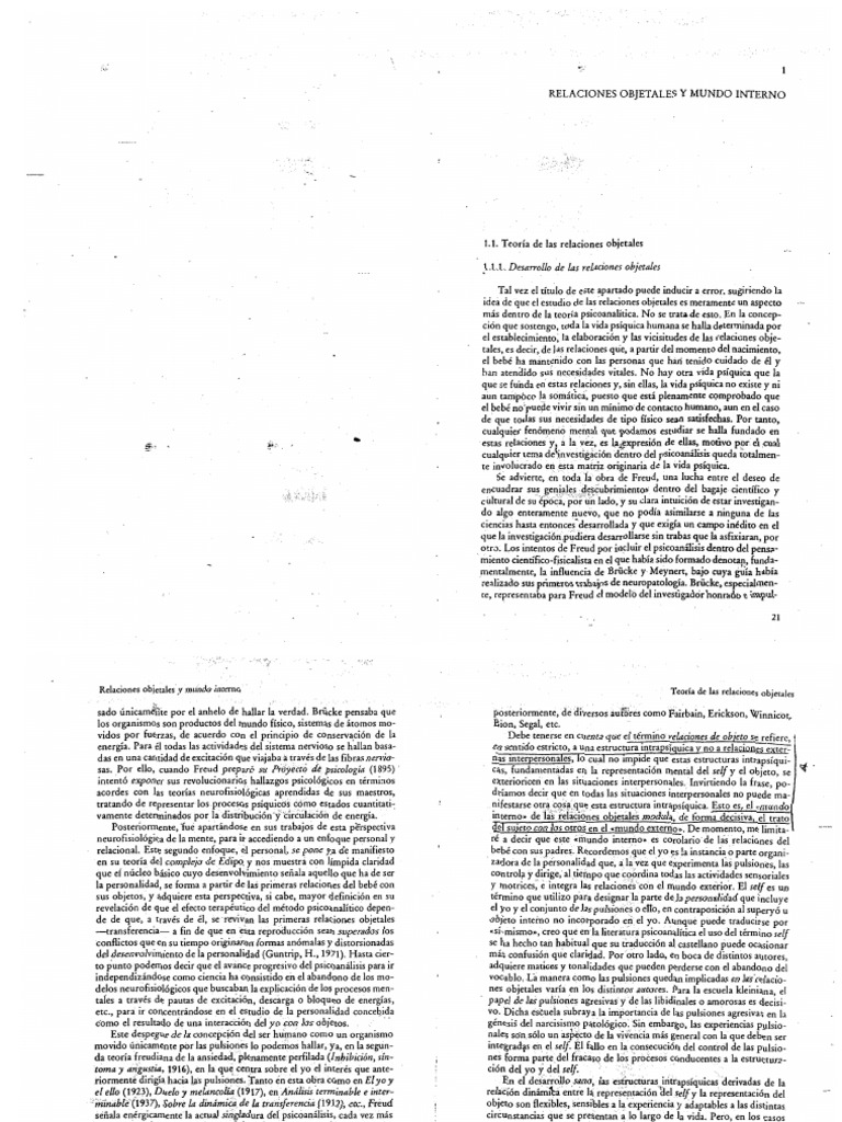 C3. Relaciones Objetales y Mundo Interno, J. Coderch. | PDF