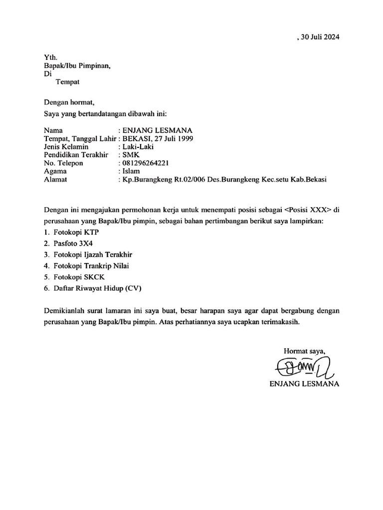 Lamaran Kerja NI JU GO | PDF