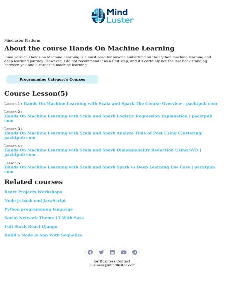 Hands-On Machine Learning Course Overview | PDF
