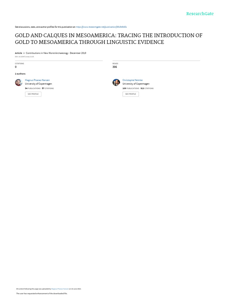 Gold and Calques in Mesoamerica. Tracing The Introduction of Gold To ...