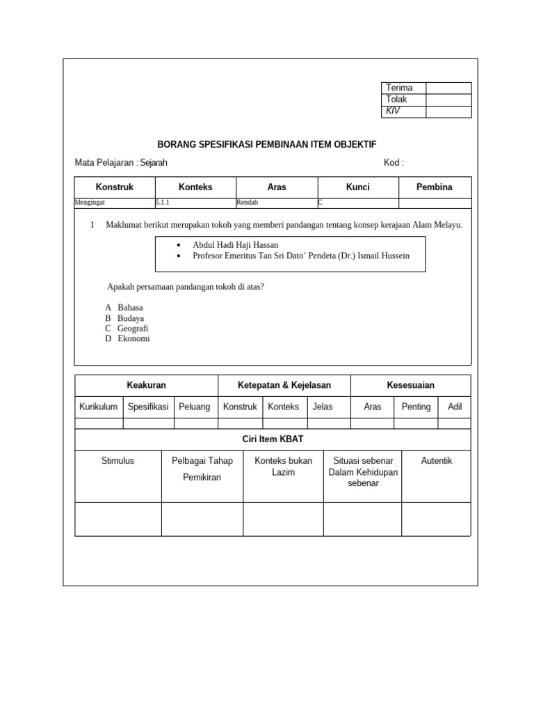 ITEM OBJEKTIF TINGKATAN 2 Edit | PDF