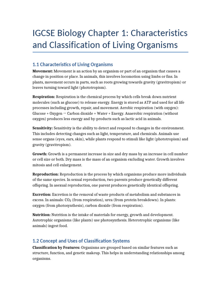IGCSE Biology: Characteristics & Classification | PDF | Cellular ...