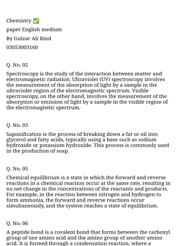 chemistry paper English medium complete by Gulzar Ali Rind | PDF | Acid | Chemical Reactions