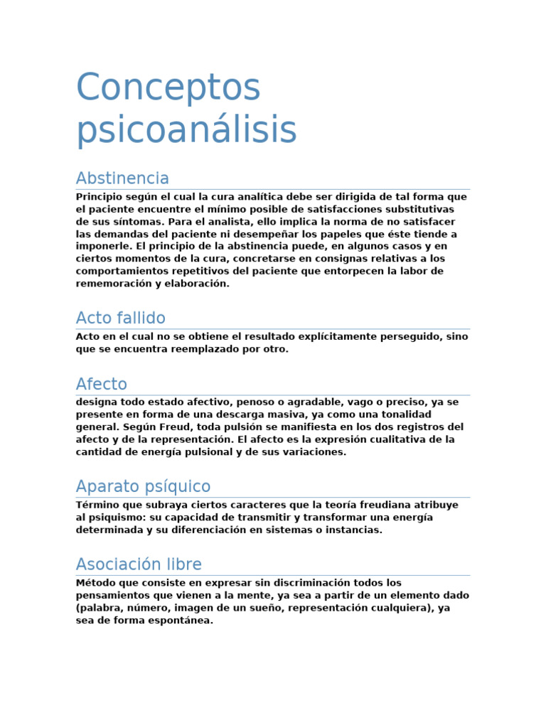 Conceptos Psicoanálisis | PDF | Mente inconsciente | Psicoanálisis