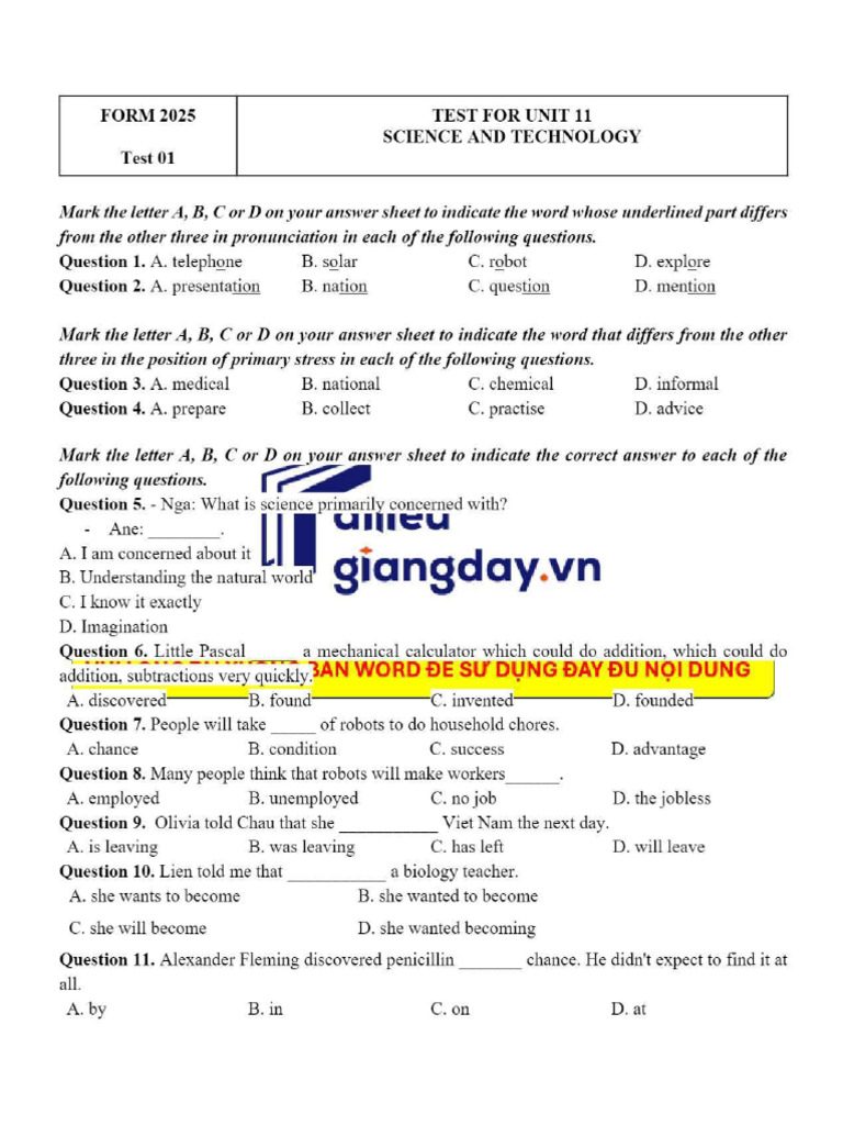 Unit11-Test 1-8 | PDF