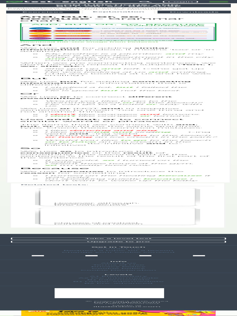 A1 Conjunctions: And, But, Or, So, Because | PDF | Sentence ...