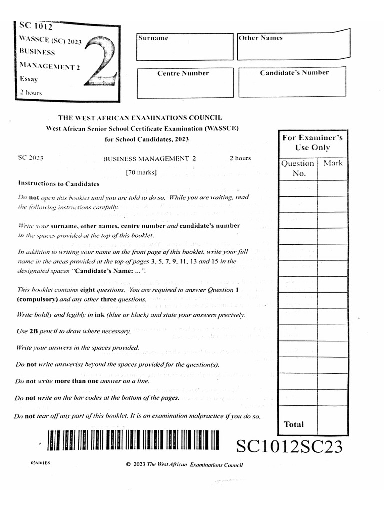 Wassce 2023 BM Theory | PDF
