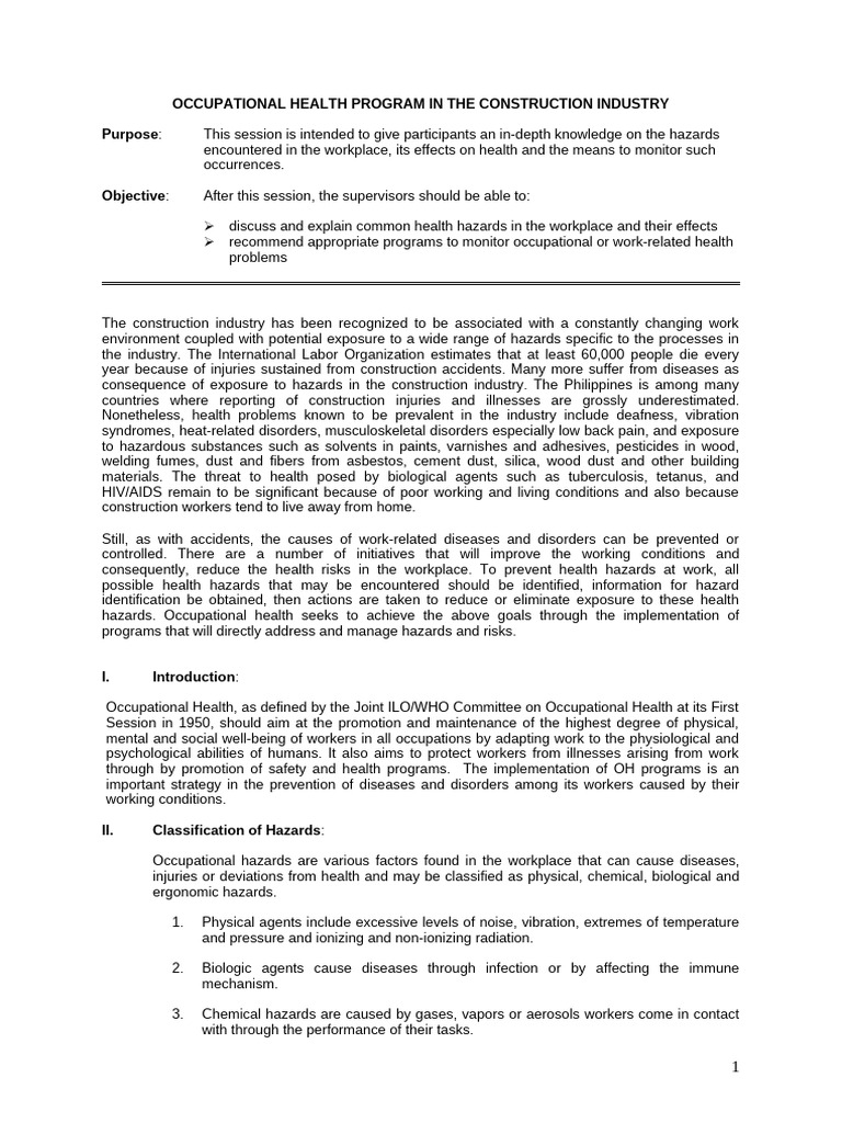 Occpational Health (Handout) | PDF | Occupational Safety And Health ...