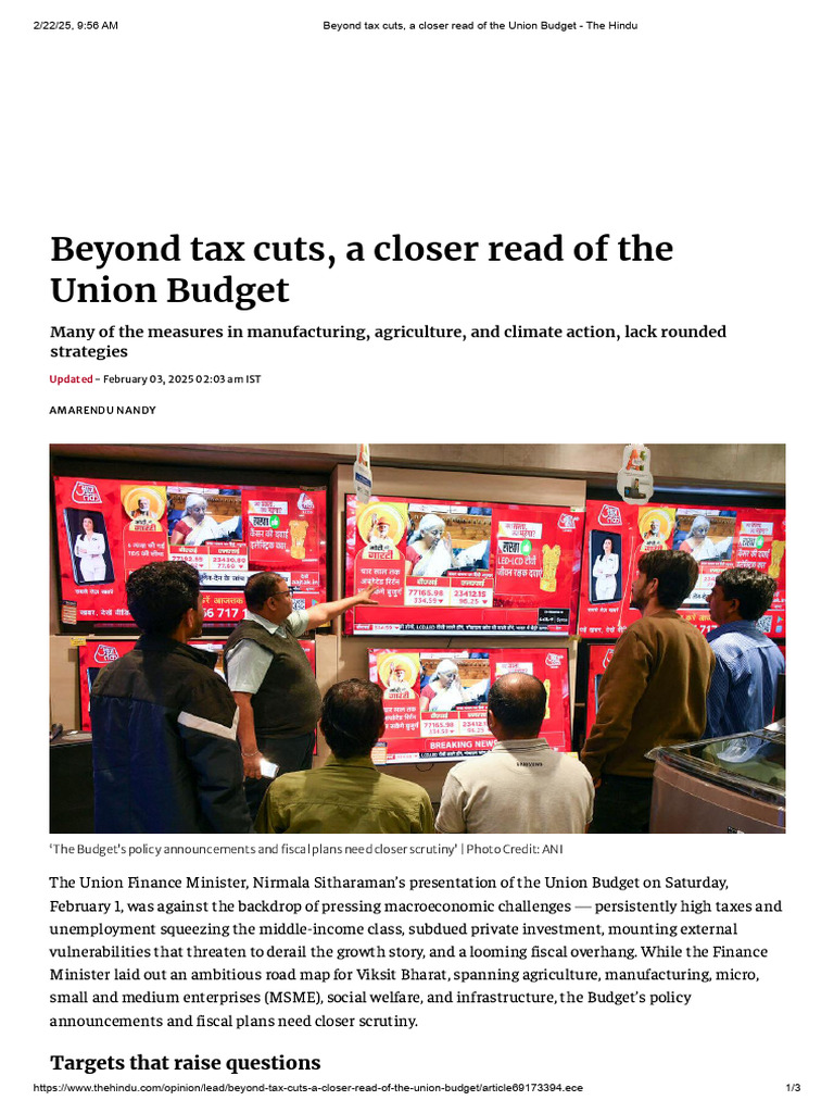 Beyond Tax Cuts, A Closer Read of The Union Budget - The Hindu | PDF ...