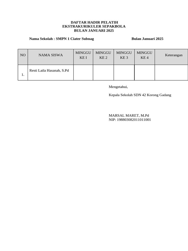 04 - Format Absen Peserta Ekskul - Man 4 Jakarta | PDF