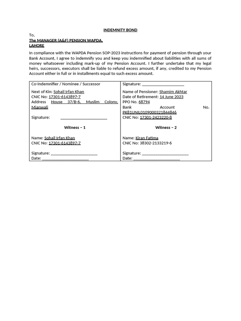 Indemnity Bond | PDF