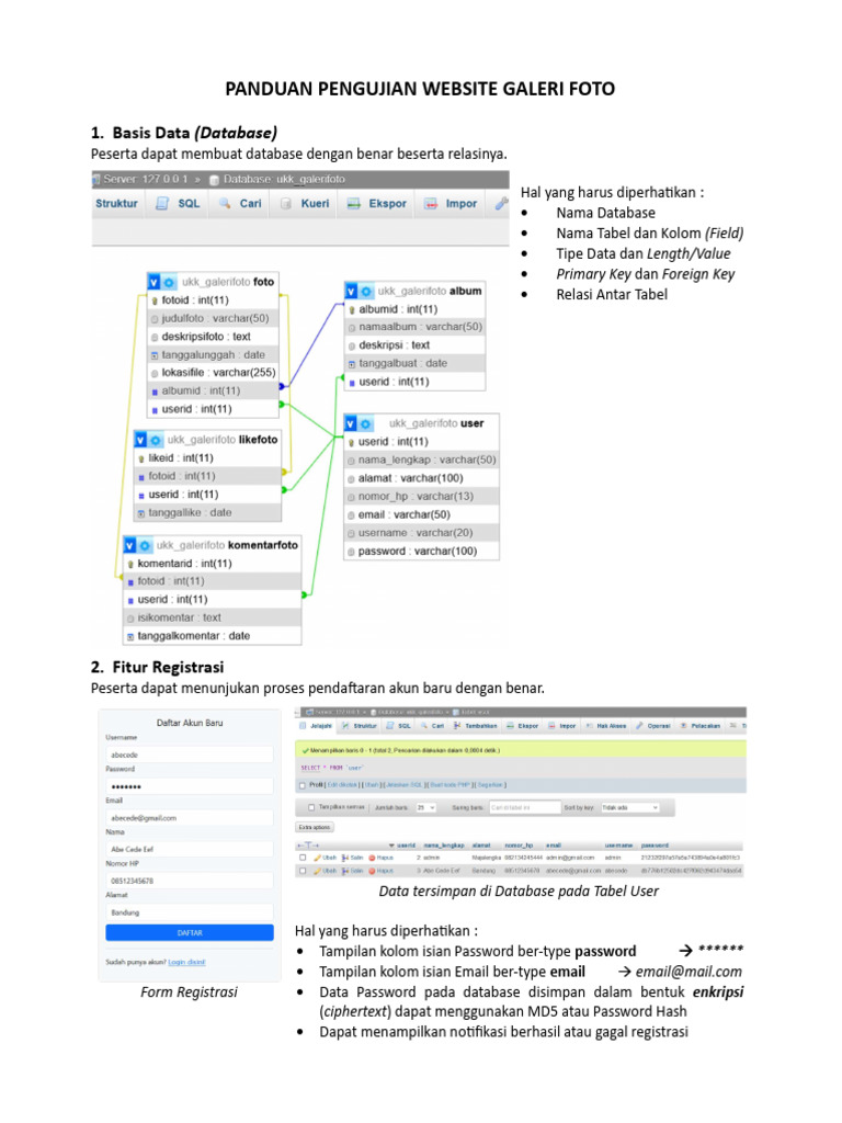 Panduan Pengujian Website Galeri Foto | PDF
