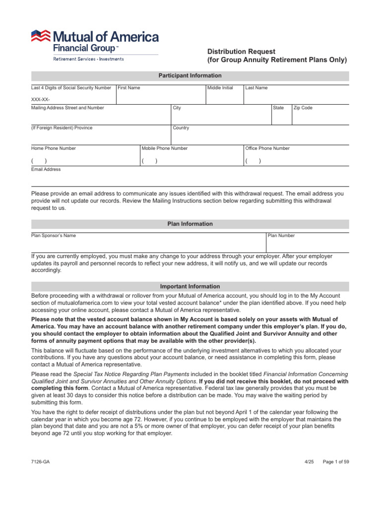 Group Annuity Distribution Request Form | PDF | Personal Finance | Taxes
