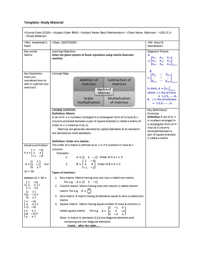 Basic Mathematics: Understanding Matrices | PDF | Matrix (Mathematics ...