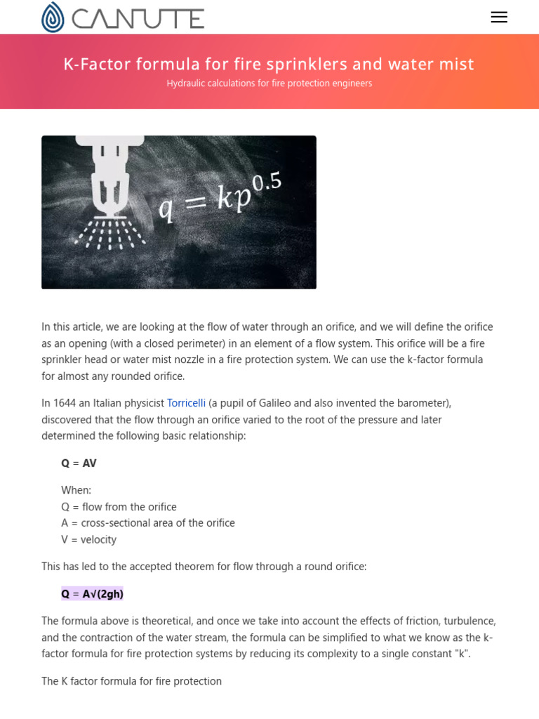 K-Factor Formula For Fire Sprinklers and Water Mist | PDF | Fire ...