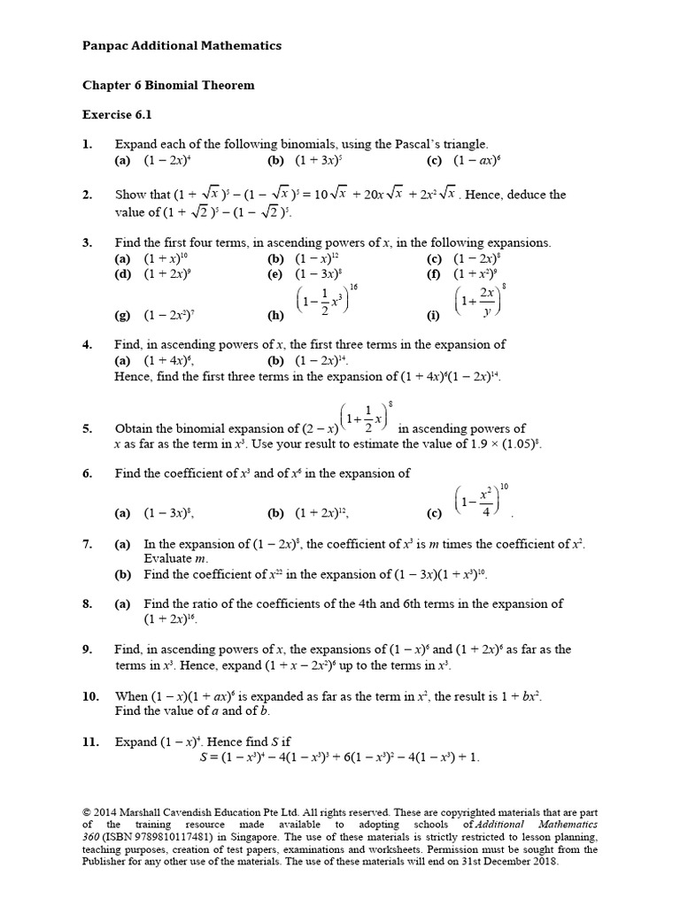 Chap 6 Binomial Theorem | PDF | Algebra | Mathematics