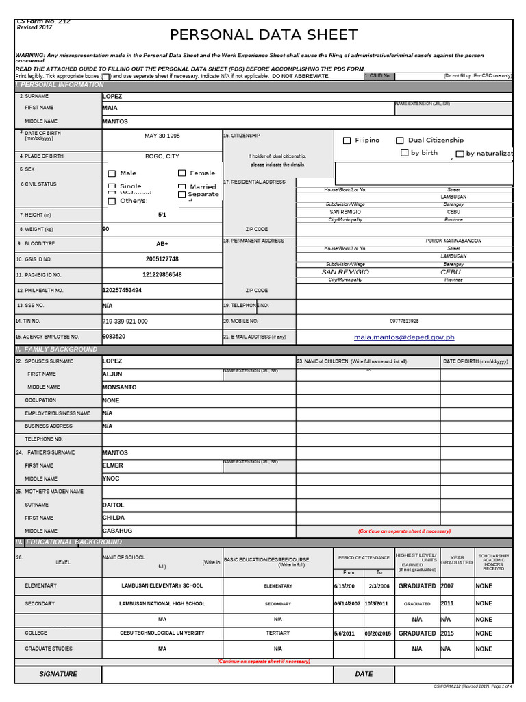 PERSONAL-DATA-SHEET-PDS-editable | PDF | Government