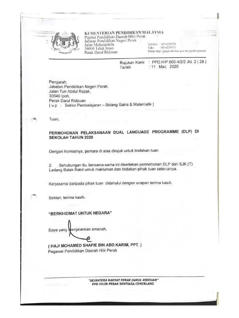 Contoh Surat Dan Borang Permohonan Kelas DLP | PDF