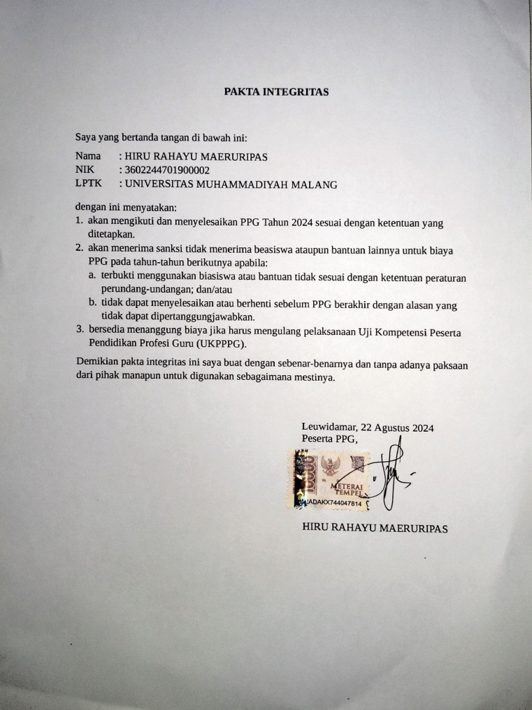 Fakta Integritas - Hiru | PDF