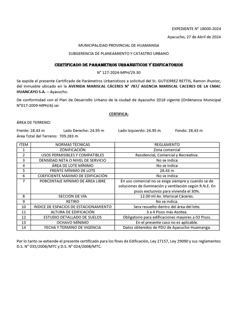 Certificado de Parametros | PDF