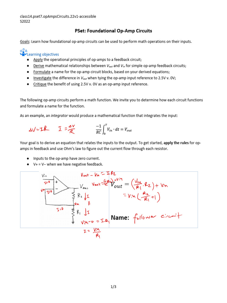 Class14.Pset7.OpAmpsCircuits.22v1 Accessible | PDF | Operational Amplifier | Electronic Engineering