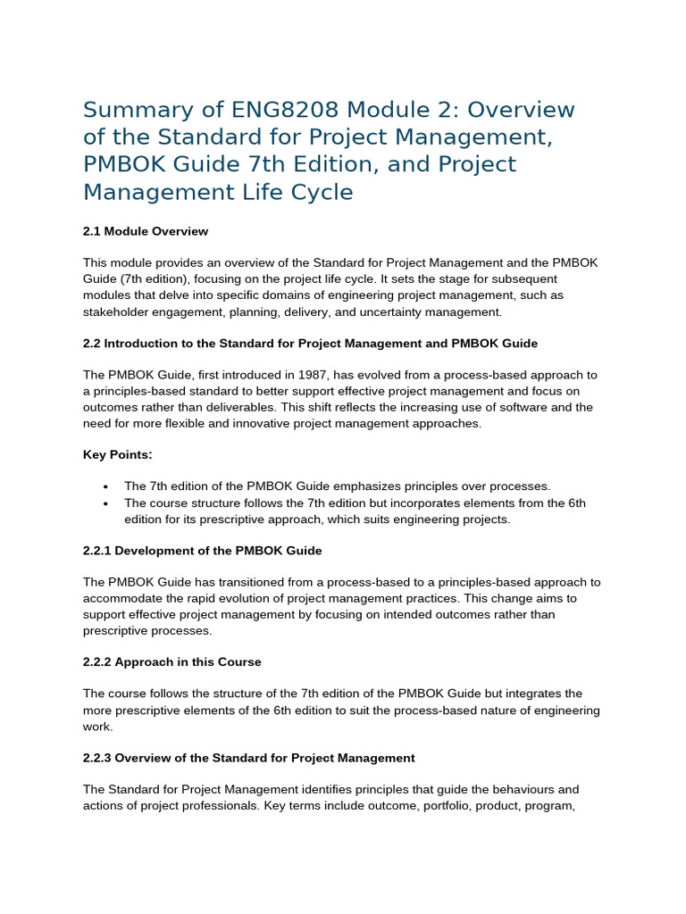 Summary of ENG6208 Module 2 | PDF | Project Management | Risk Management