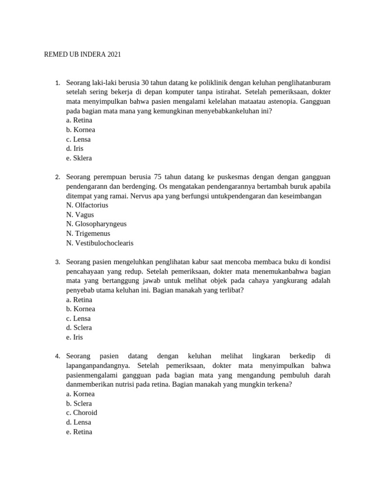 Soal Remed Ub Indera 2021 | PDF