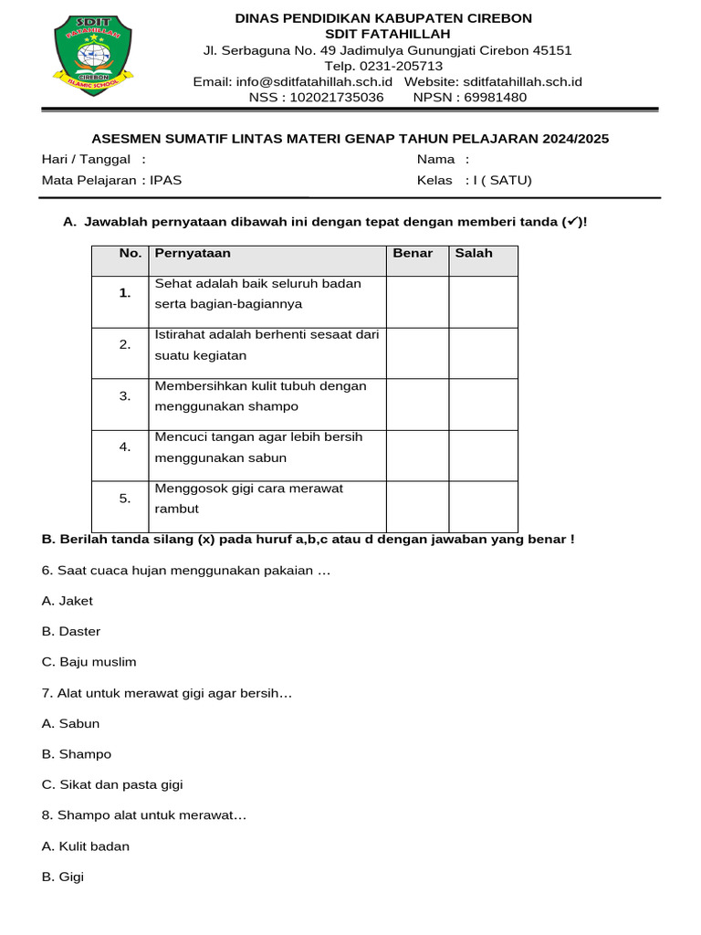 PTS IPAS Kls 1 SMT 2 | PDF