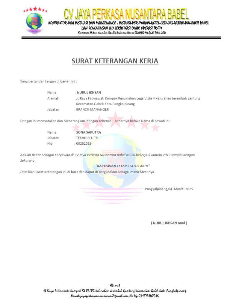 Surat Ket Kerja | PDF