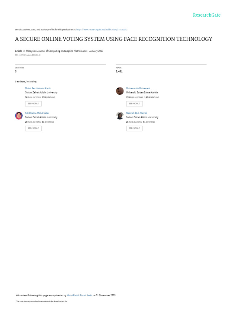 A Secure Online Voting System Using Face Recognition Technology | PDF | Biometrics | Deep Learning