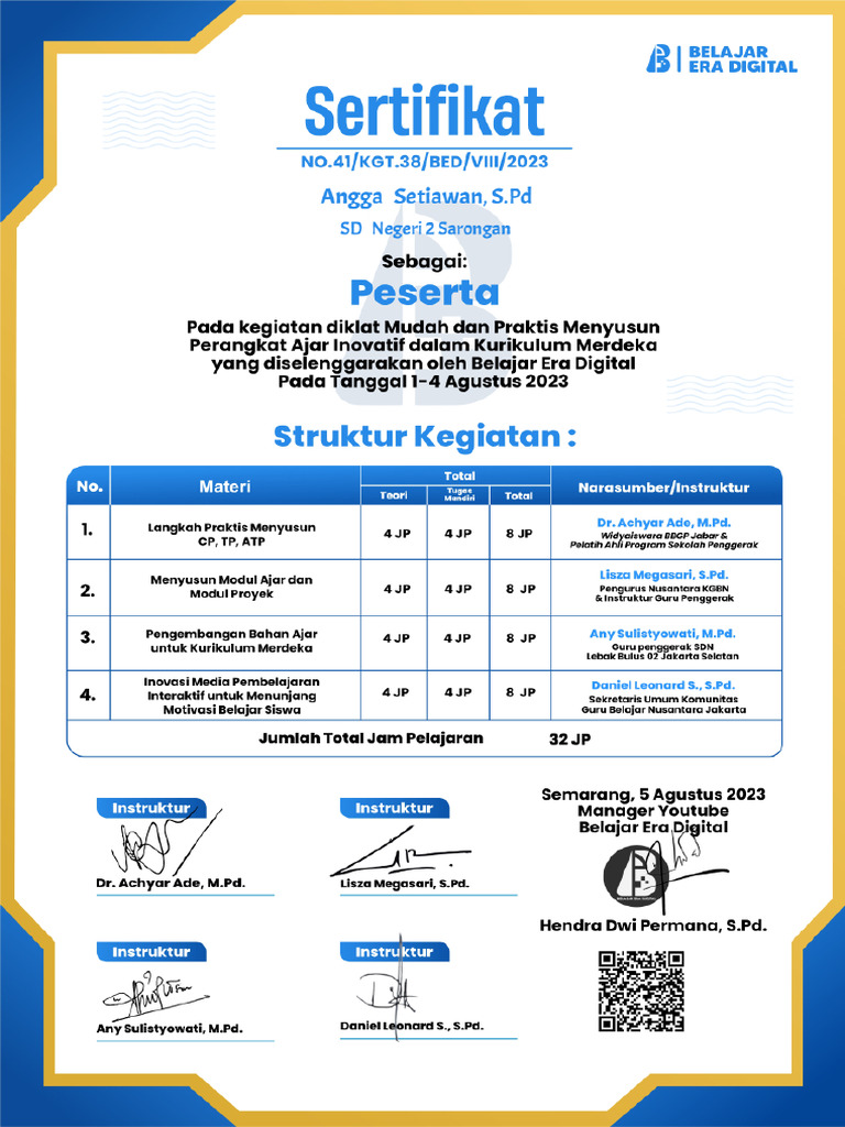 Sertifikat 1-4 Agustus 2023 - Angga Setiawan, S.PD | PDF