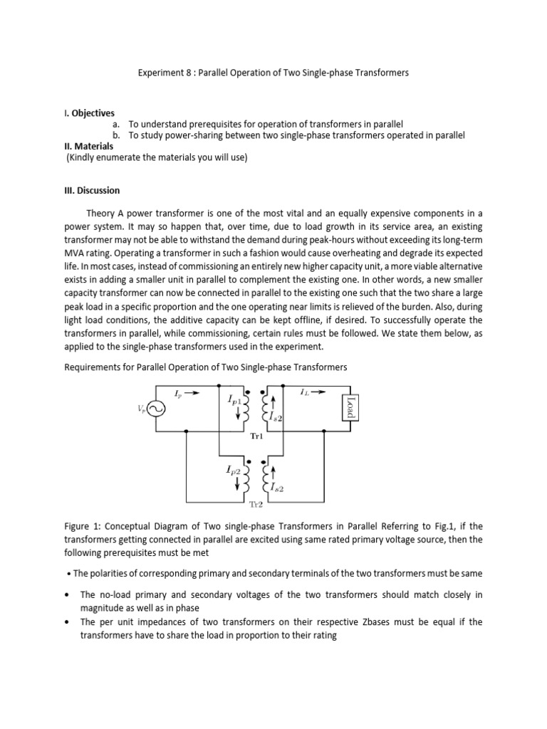 Ee07l Experiment 8 Parallel Transformer | PDF | Transformer | Series And Parallel Circuits