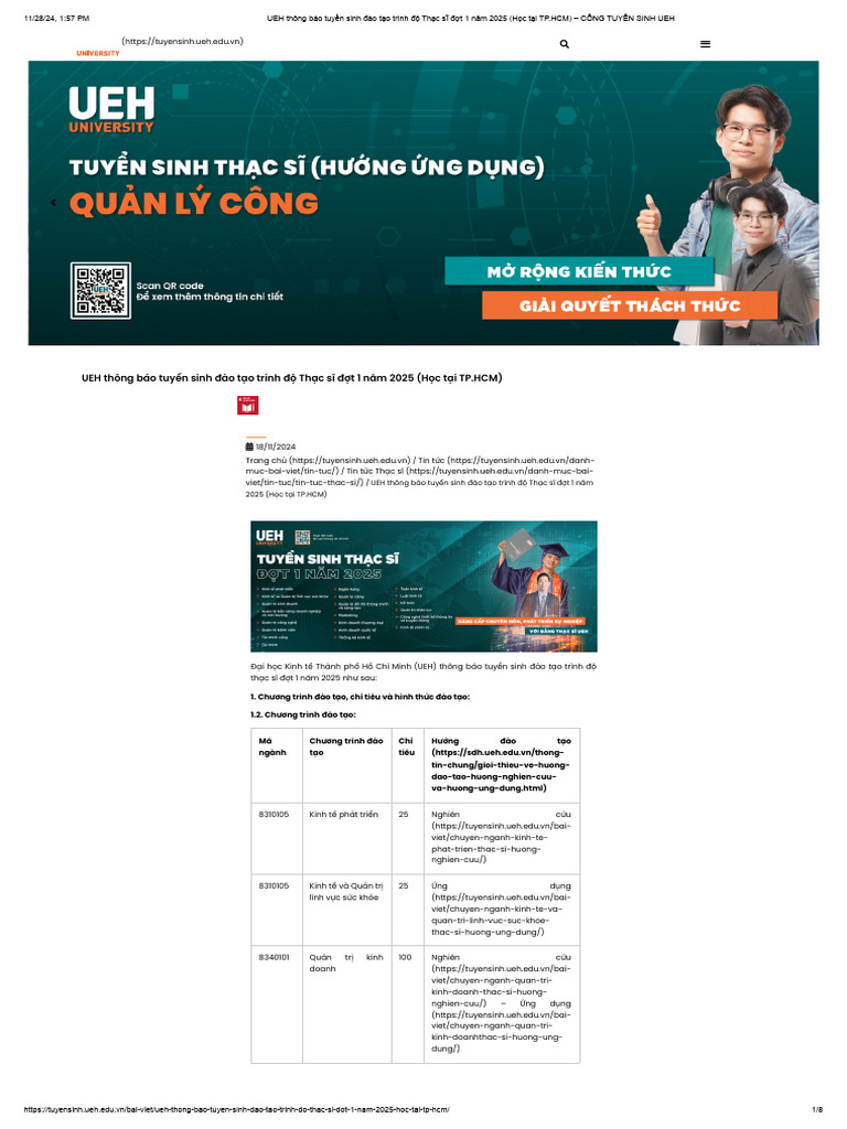UEH thông báo tuyển sinh đào tạo trình độ Thạc sĩ đợt 1 năm 2025 (Học tại TP.HCM) - CỔNG TUYỂN ...