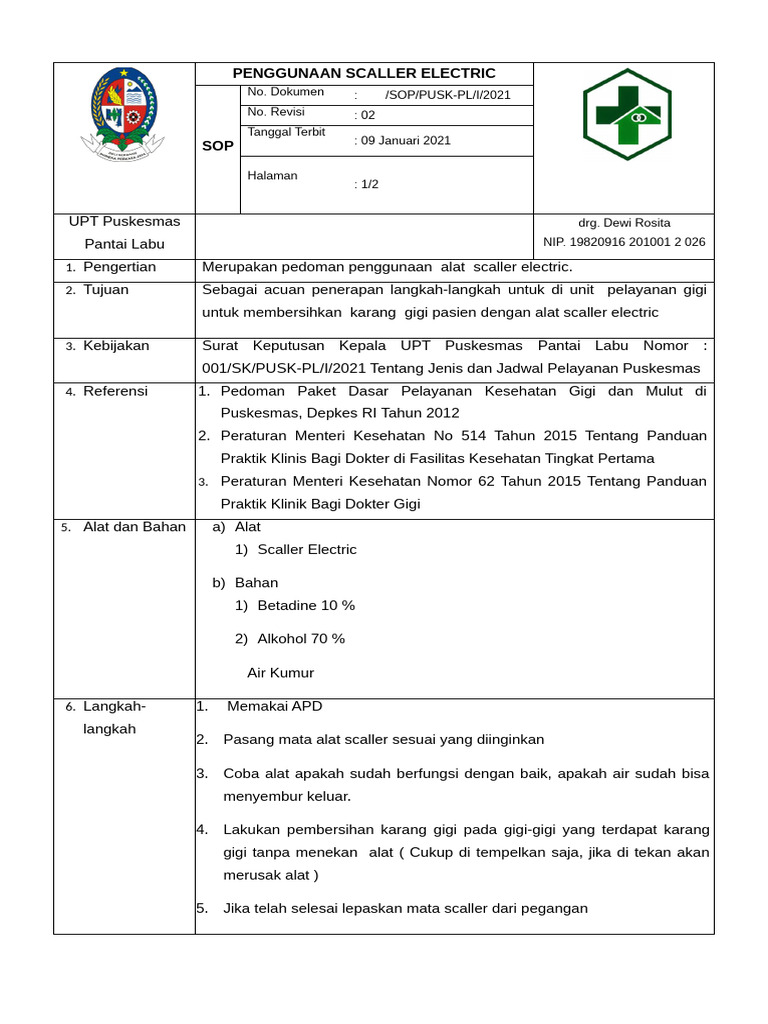 Sop Penggunaan Scaller Electric 2021 | PDF